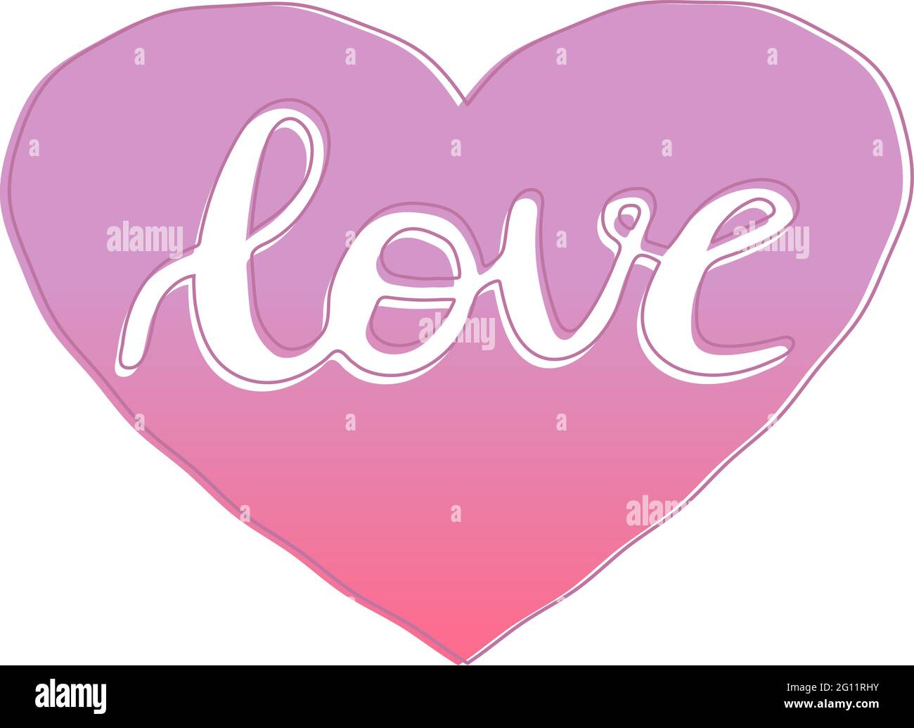 Love word hand drawn lettering with outline into heart, brush ...
