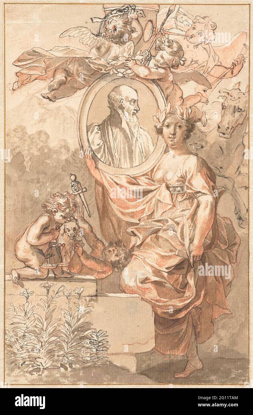 Design for the title page of Sannisarius' Arcadia. Muse holds portrait ...