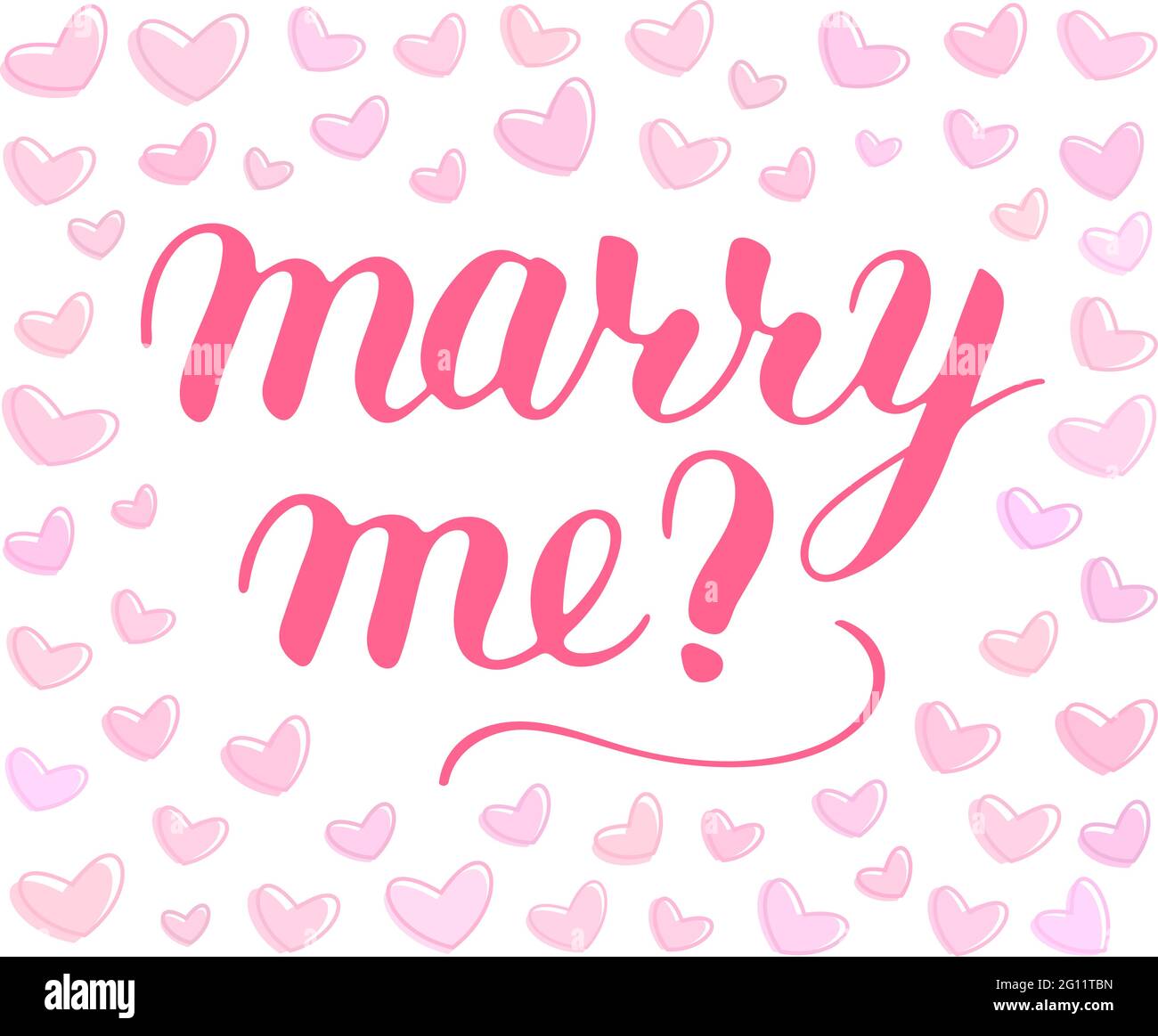 Will you marry me hand drawn vector lettering, isolated pink phrase to ...