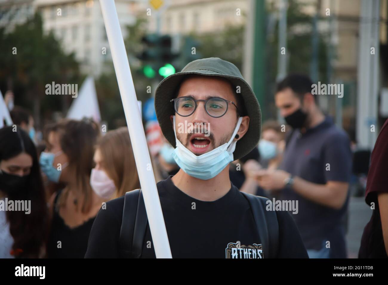 Greek Communist Party (KKE) political party protests in Athens, against ...