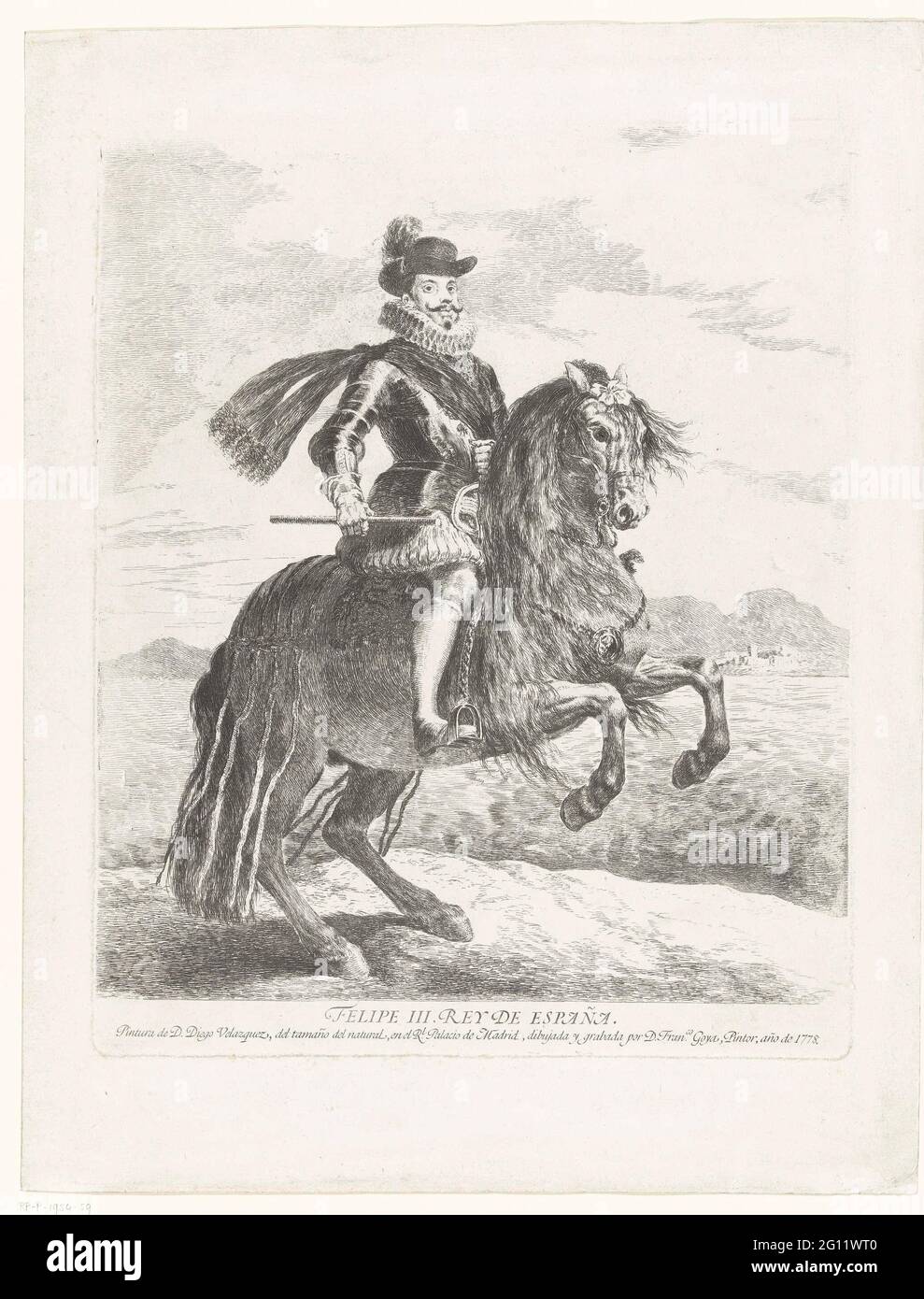 Portrait of Philip III; Felipe III. Rey de España. Equestrian portrait ...