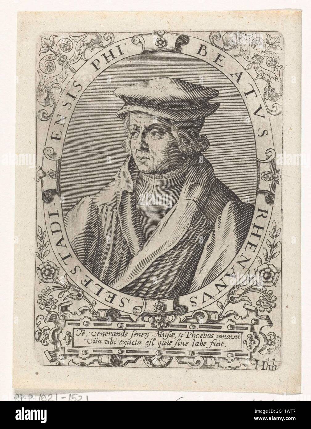 Portrait of beatus rhenanus. Bust of the humanistic learned beatus ...