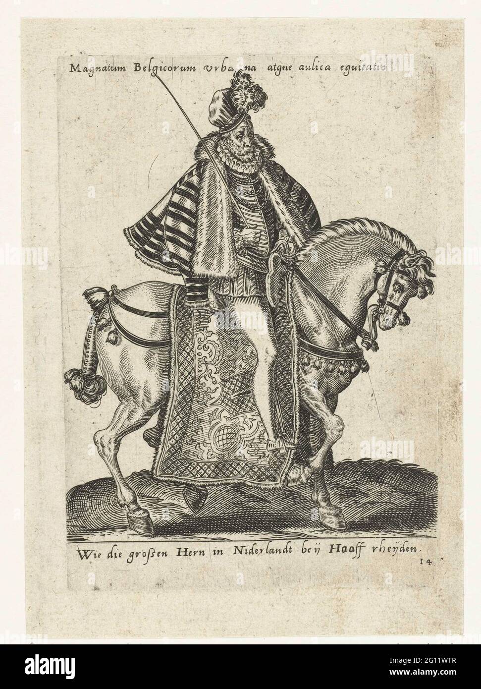 Dutch Lord on Horse. Horse and rider to the right. The horse is in step ...