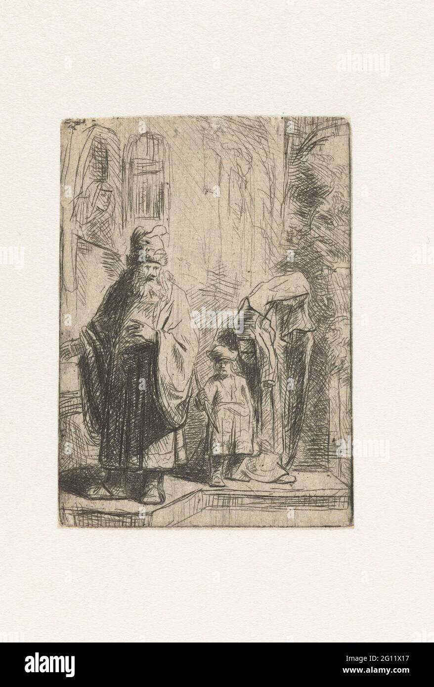 Abraham sprayed Hagar and Ismaël. Abraham with a crying hagar behind ...