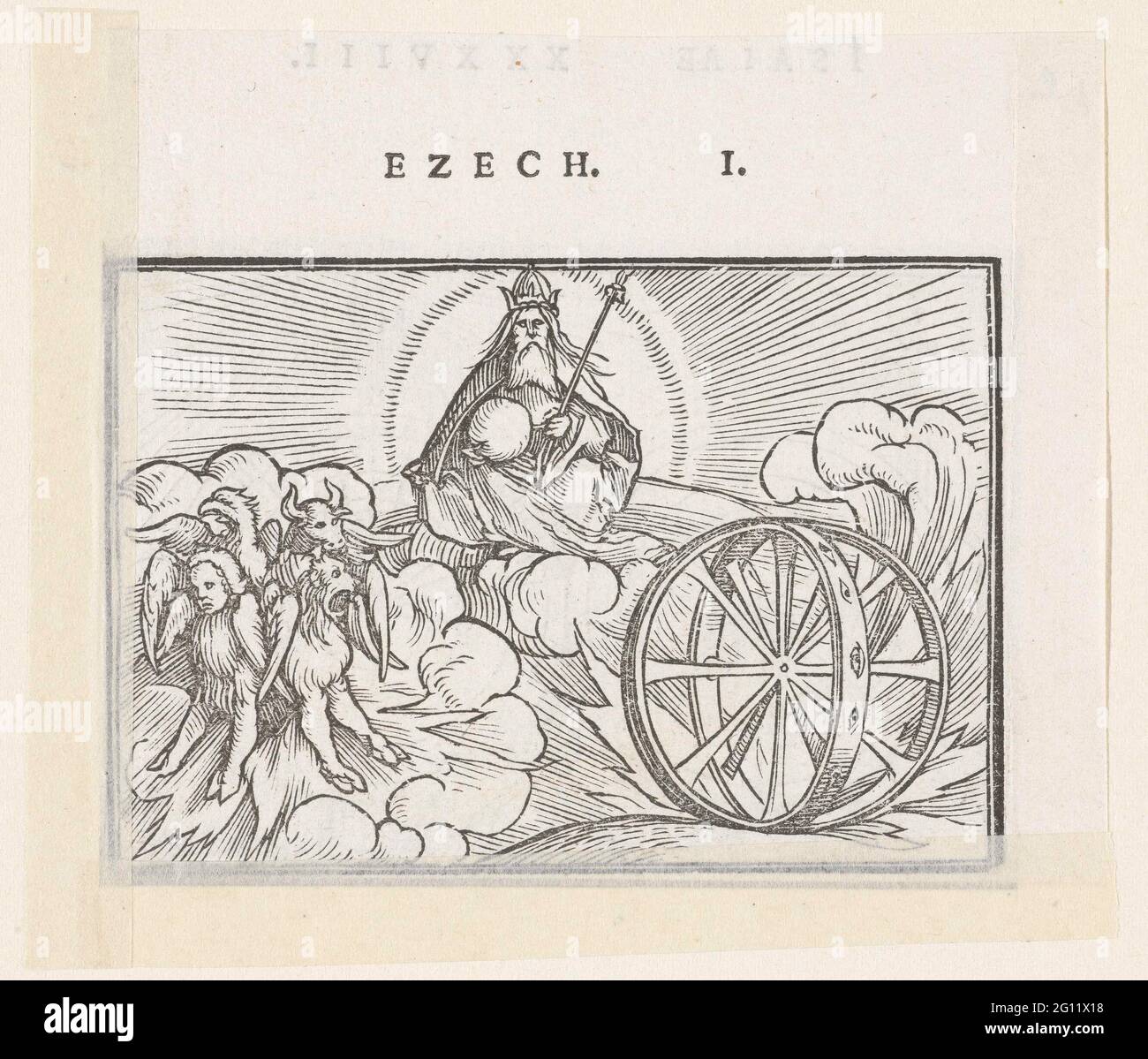 Vision of Ezekiel with God and symbols of four evangelists. The vision ...