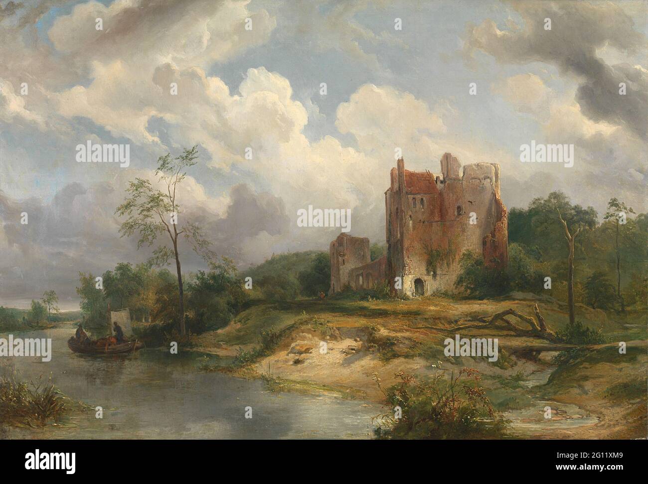 River Landscape With Ruin. River landscape with the ruins of a castle ...
