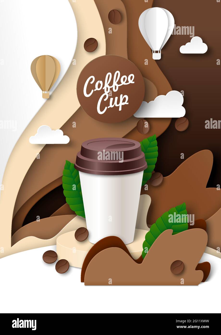Takeaway coffee cup ads template, vector illustration. Plastic ...