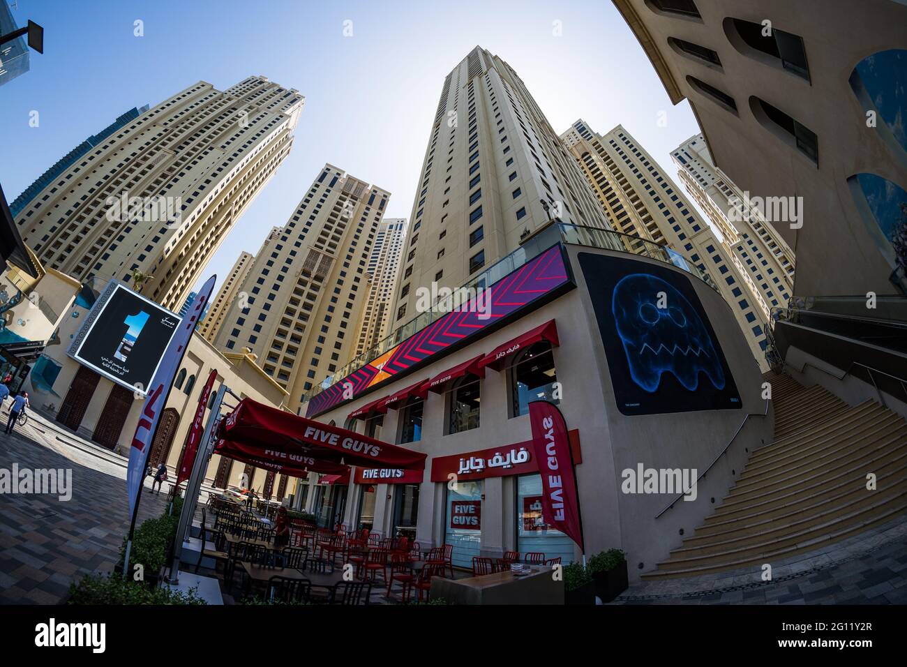 The cityscape of Dubai Marina via a fisheye lens Stock Photo - Alamy