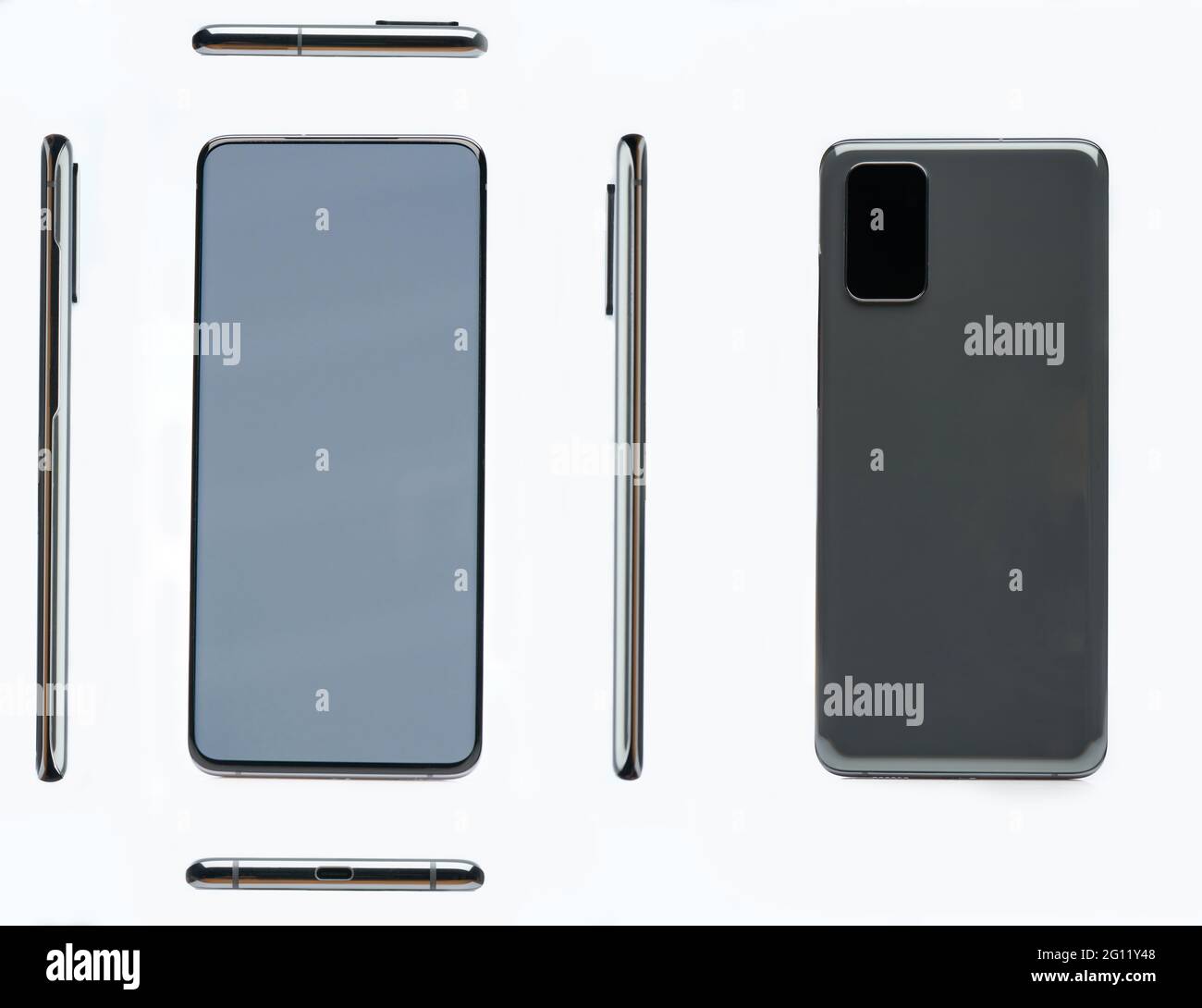 Mock up of different views of modern grey smartphone isolated Stock ...