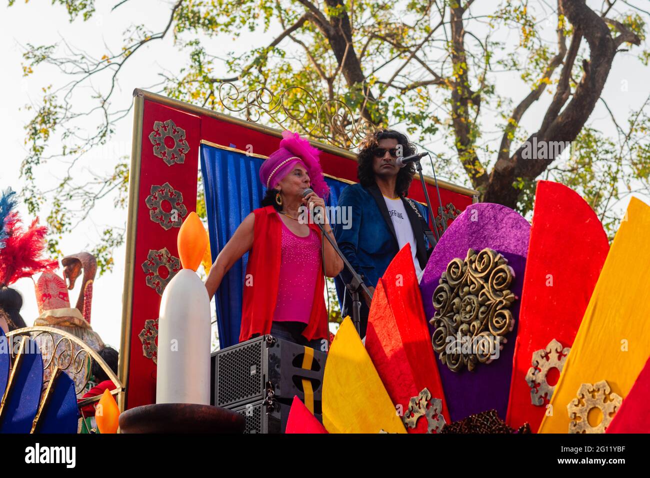 Panaji, Goa, India, Feb 13 2021: Floats and characters on display ...