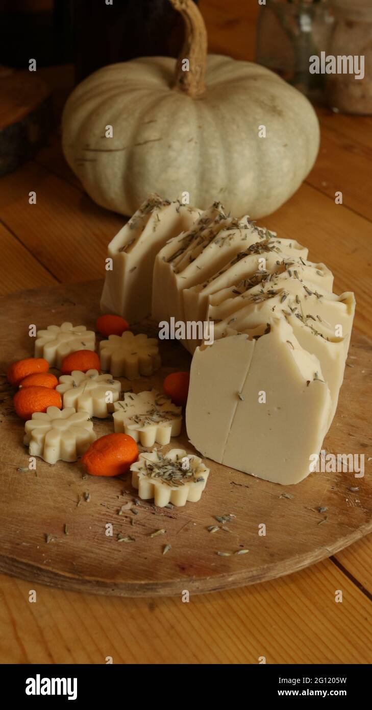 handmade cold process soap with lavender buds Stock Photo - Alamy