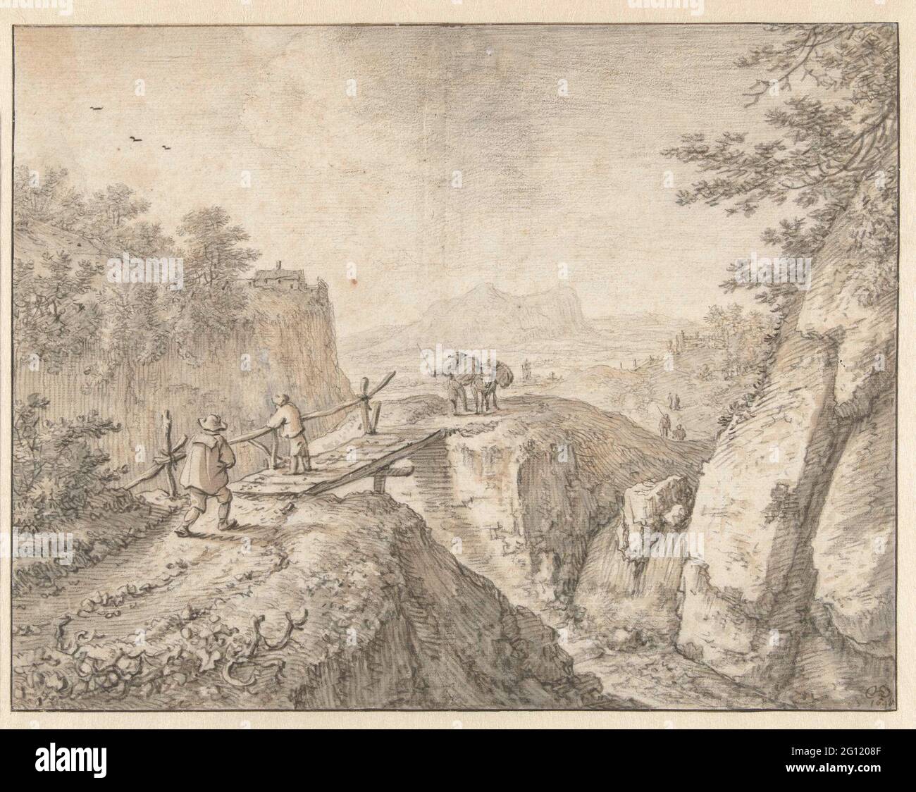 The wooden bridge. Southern landscape with a wooden bridge over a gorge ...