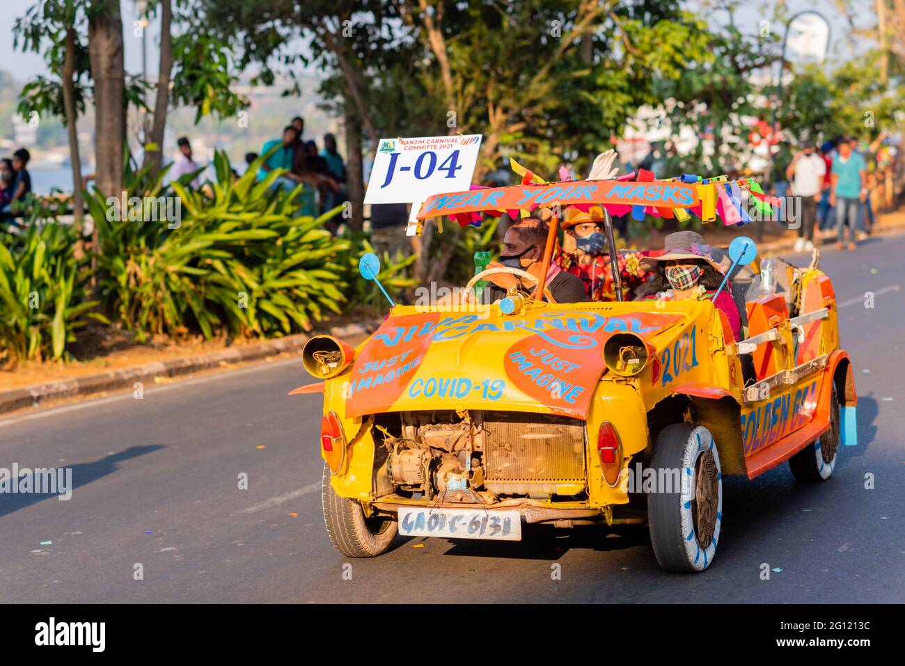 Panaji, Goa, India, Feb 13 2021: Floats and characters on display ...