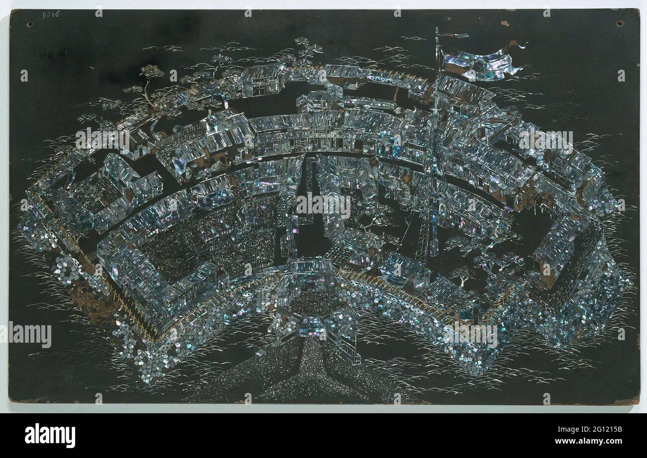 Lacquer panel depicting Deshima Island. Deshima, the Dutch East India ...