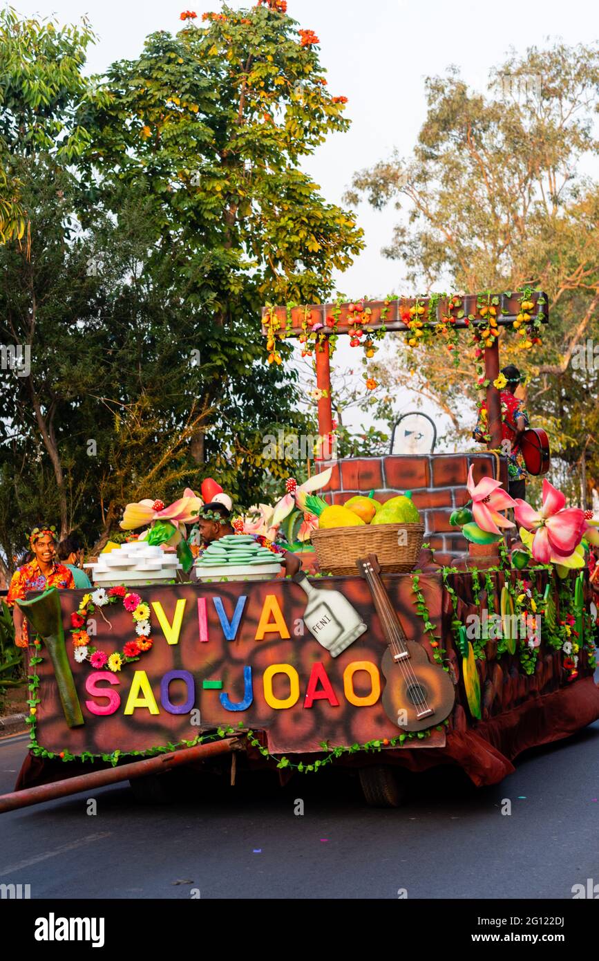 Panaji, Goa, India, Feb 13 2021: Floats and characters on display ...