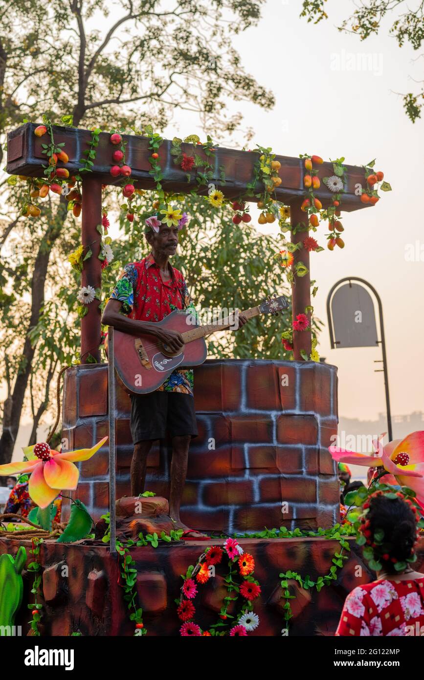 Panaji, Goa, India, Feb 13 2021: Floats and characters on display ...