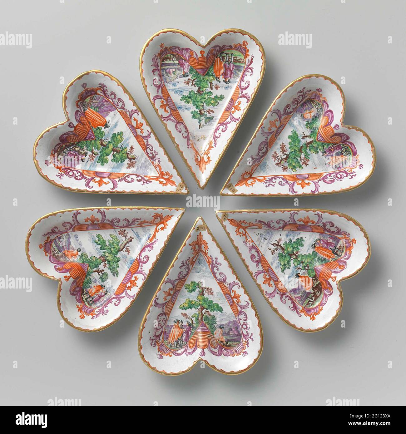 Set of six small heart-shaped dishes. Delft, c. 1735–1755, tin-glazed ...