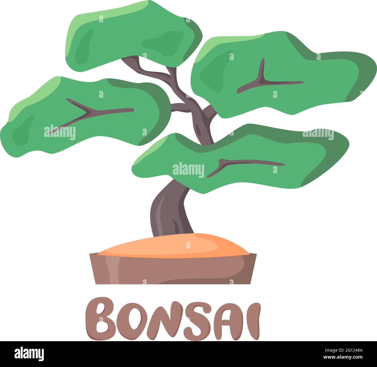 Bonsai illustration and lettering in flat style, small tree in pot ...