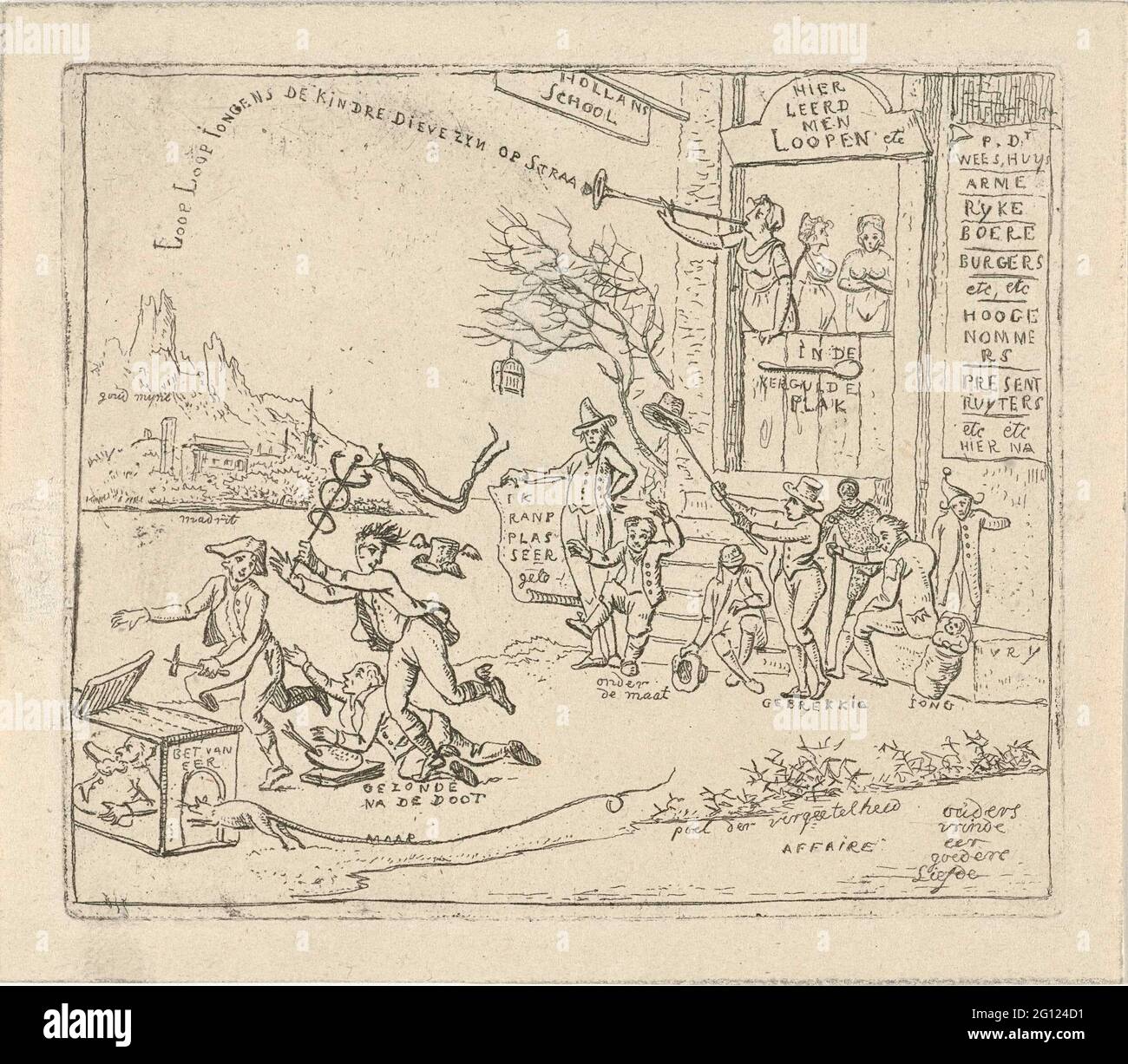 House with the signboard: Dutch school; Cartoon on the defeats of the ...