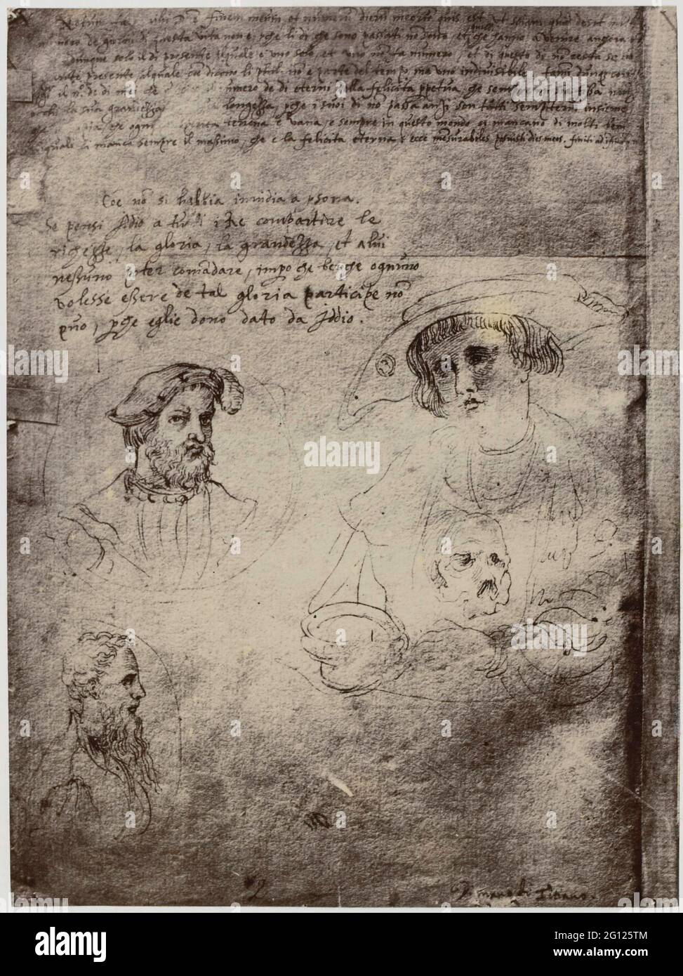 Titian, Sketch Of Heads. Photo production of drawing in 'The Reveley ...