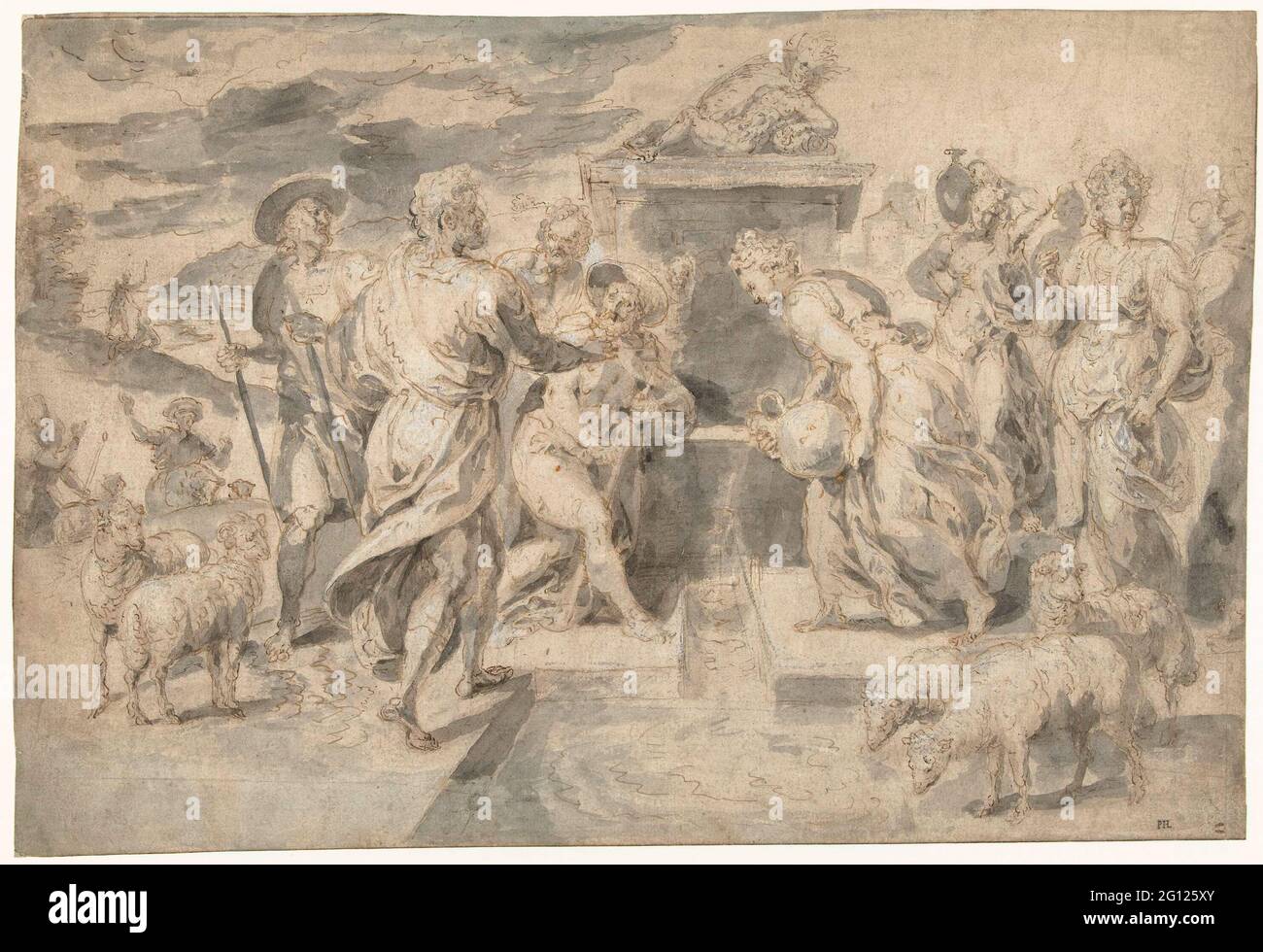 Moses helps the daughters of Jethro Stock Photo - Alamy