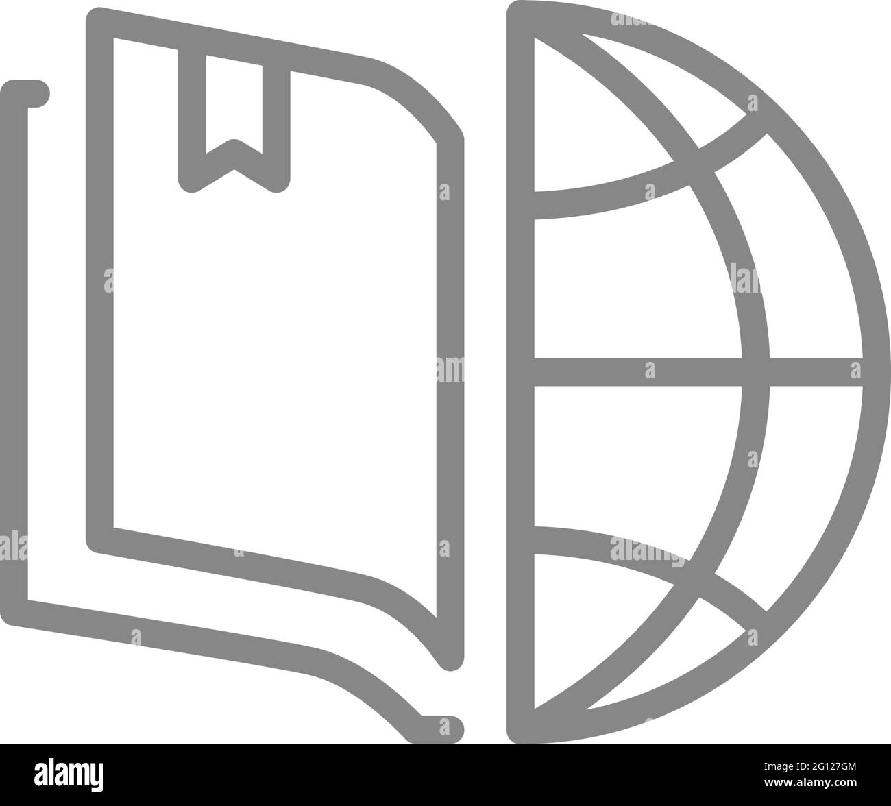 Open book with planet line icon. World Book Day, online library symbol ...