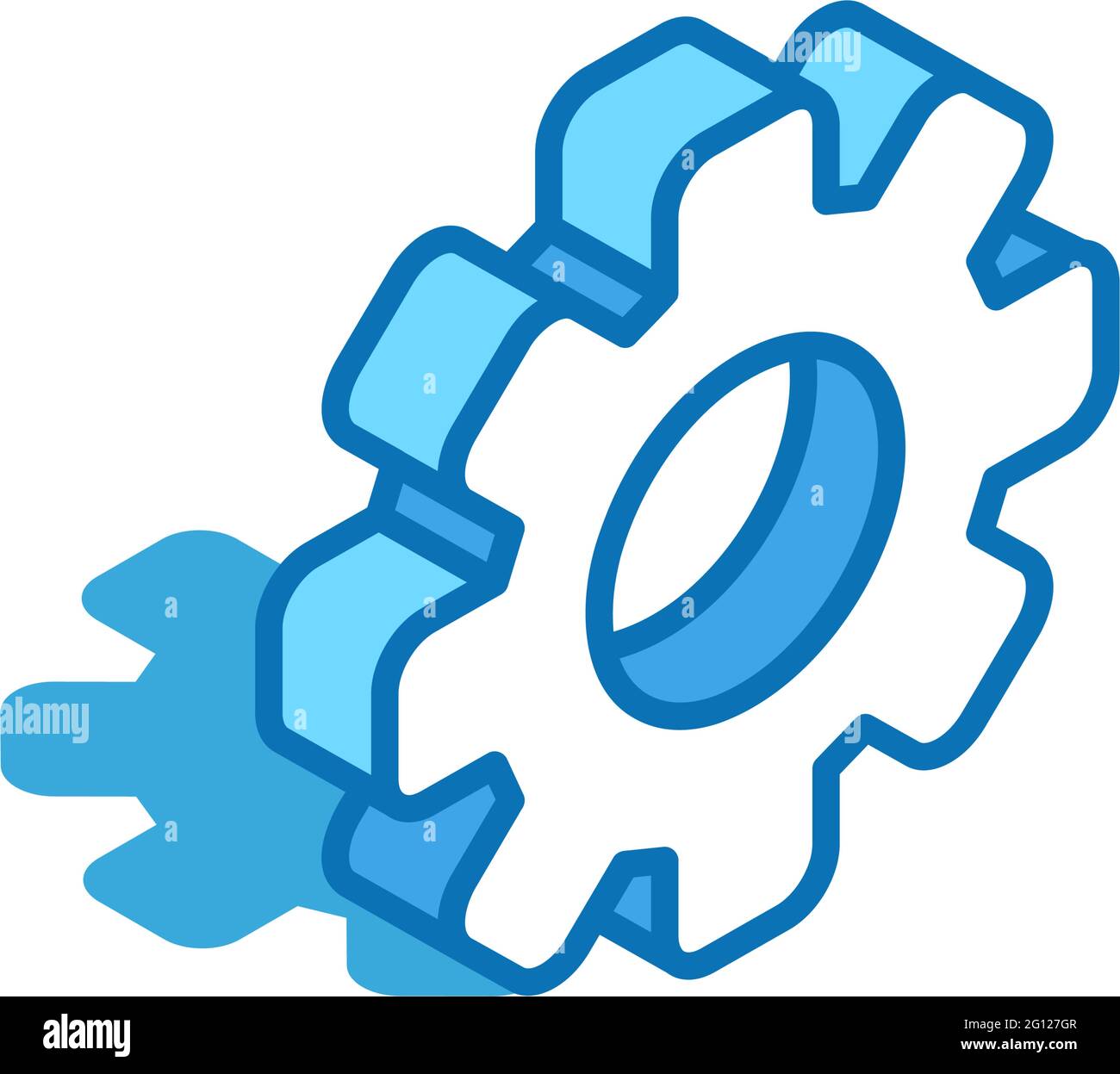 Gear isometric icon. Engineering, robot technology 3D line style symbol ...
