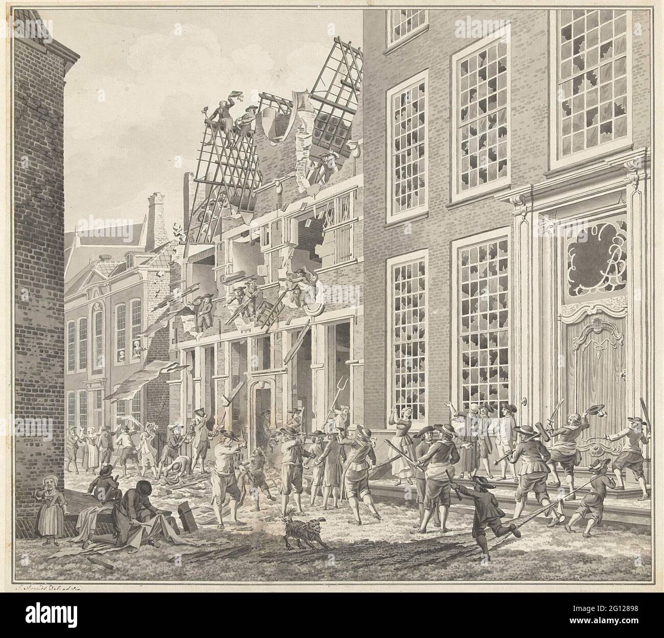 Plundering the Lucas House of Steveninck, 1787. Orange-kinken broke the broken house Leeuwenburg ...