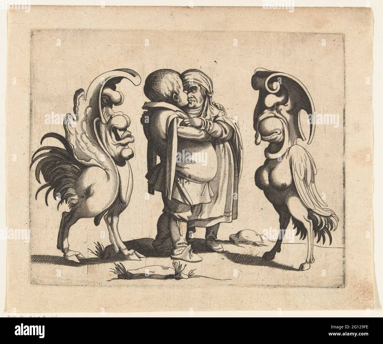 Groteske: Minnent couple with two grotesken. A man and woman embracing ...