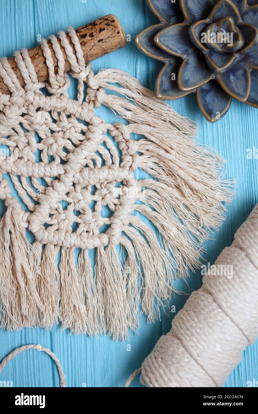 background creation of panels from macrame. creativity and recreation ...