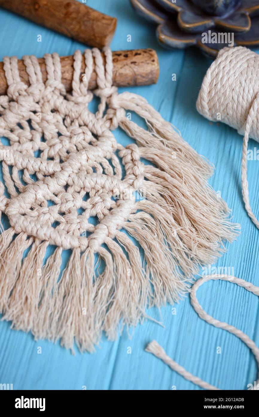 background creation of panels from macrame. creativity and recreation ...