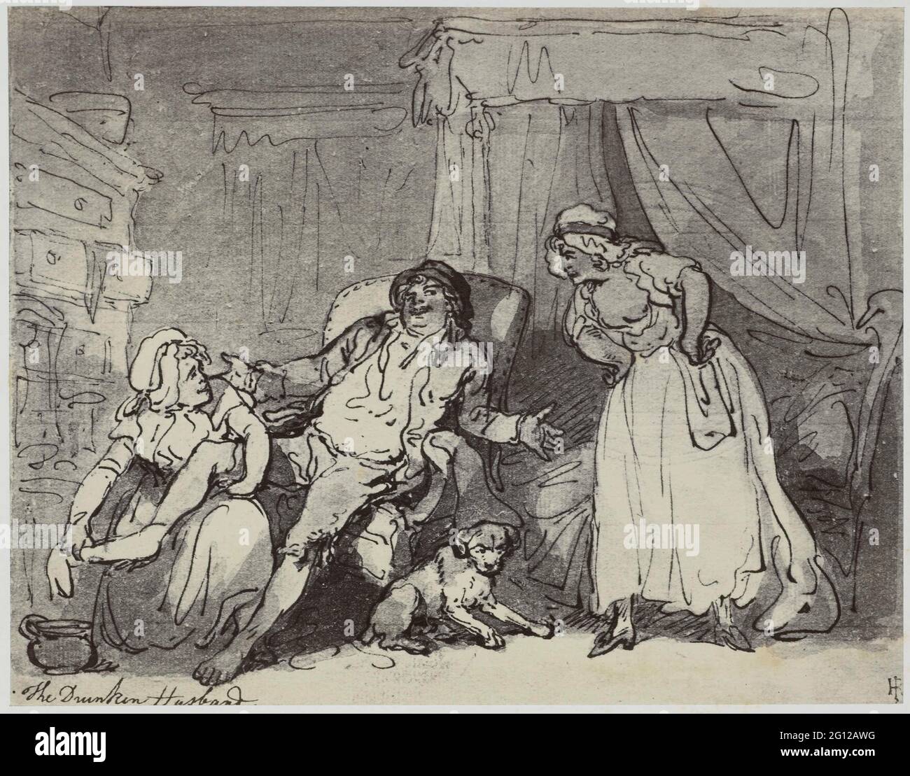 Thomas Rowlandson, The Drunken Husband. Photo production of drawing in ...