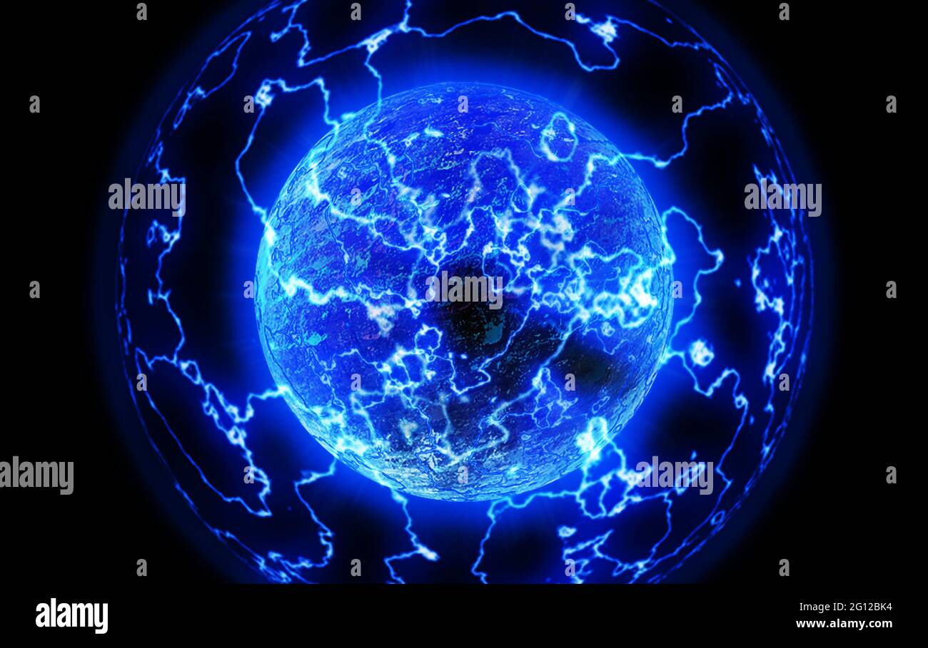 a sci-fi electric charging planet in space, 3d illustration Stock Photo ...