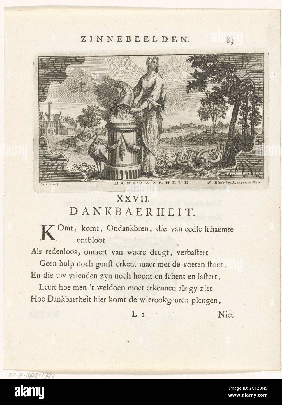 Emblem with allegory on gratitude; Dankbaerheit. Emblem with allegory ...