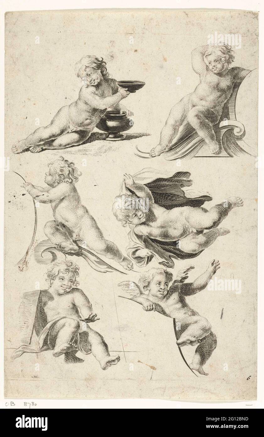 Six putti. Designs for support figures at cartouches Stock Photo - Alamy