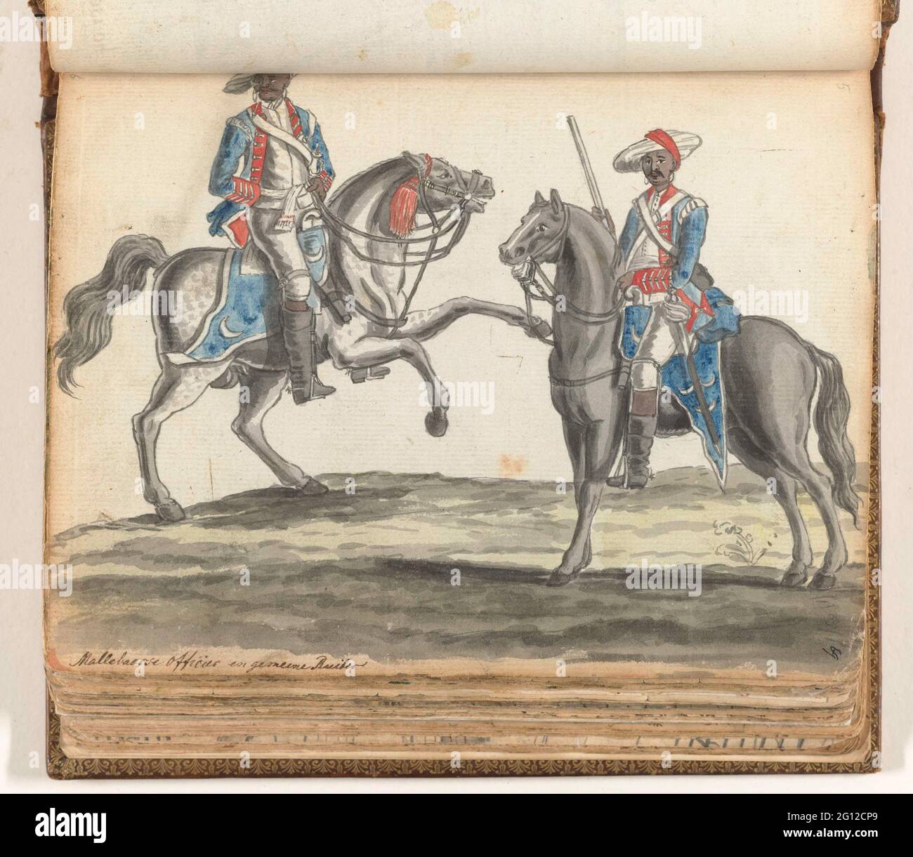 Mallabe officer and rider. Color drawing of two cavalarists in VOC ...