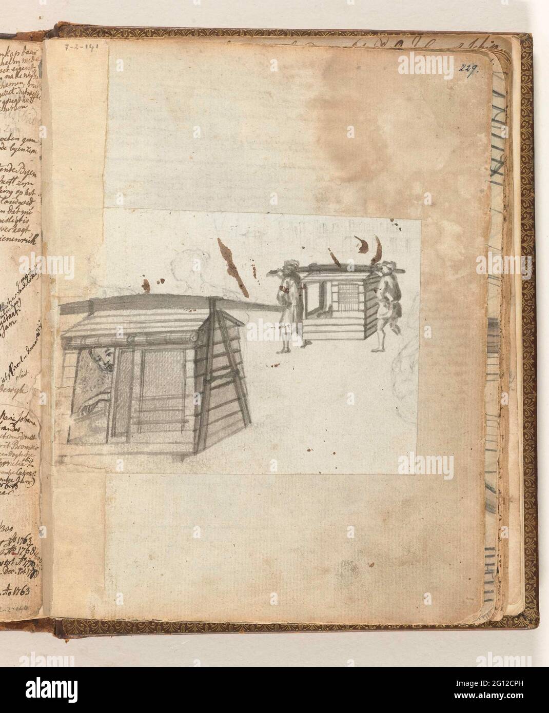 Litter with passenger. Penseling drawing of a sedan or Norimon as used ...