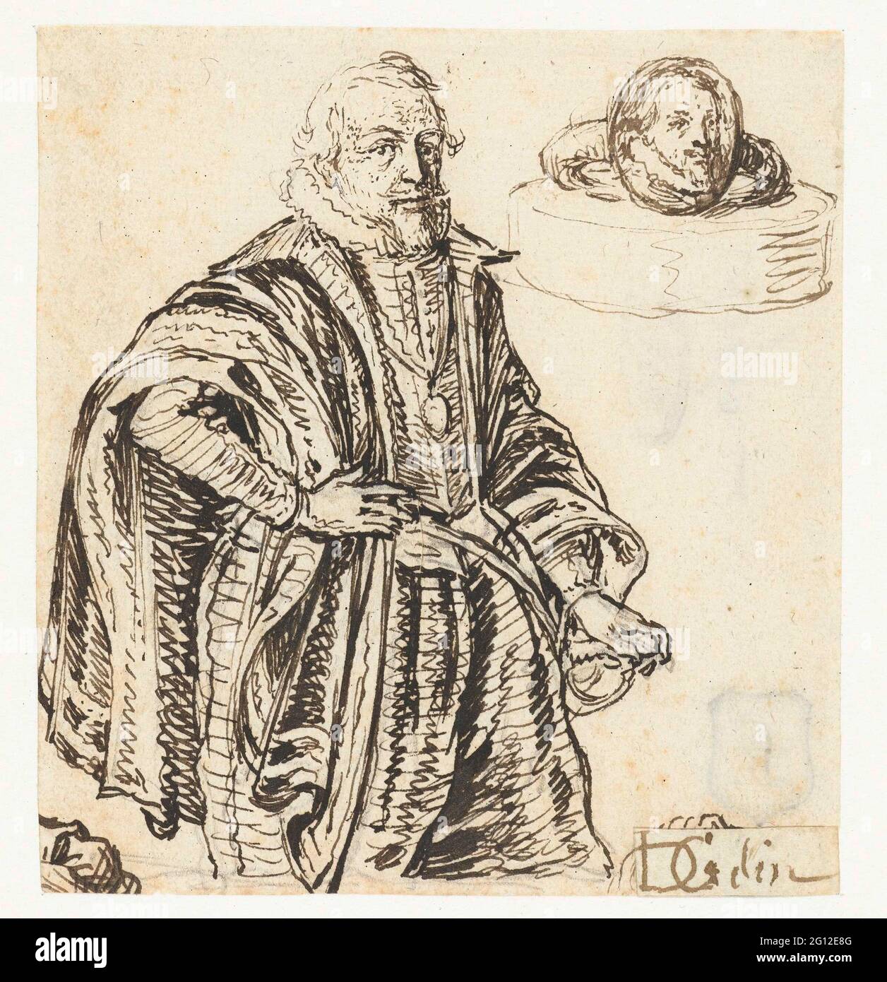 Portrait of Prince Maurits and a ring with his image. To the neck of ...