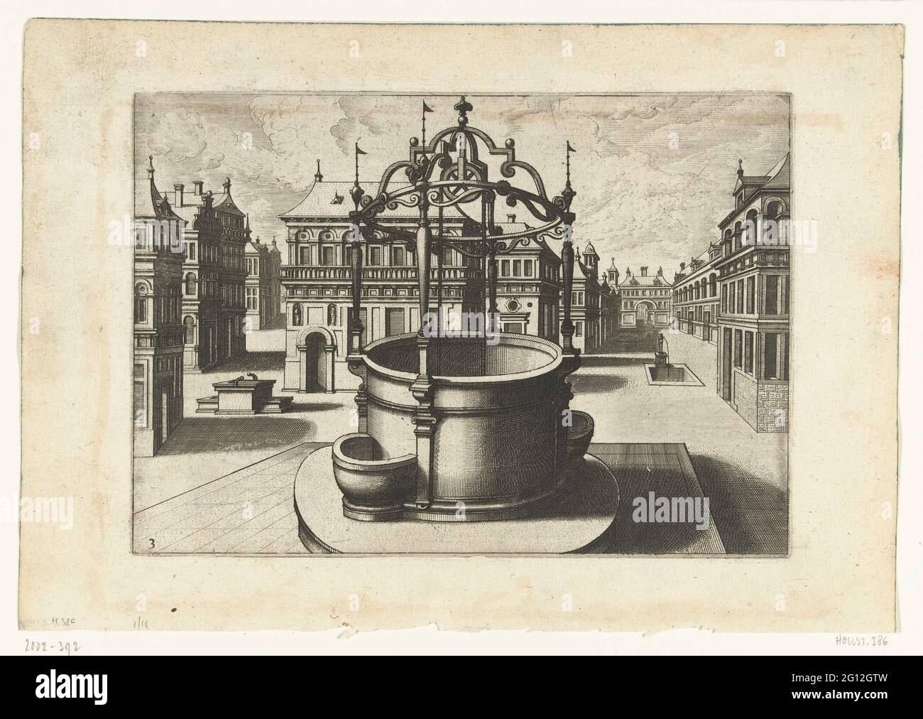 Round well with metal canopy; Water wells. City square with a round ...