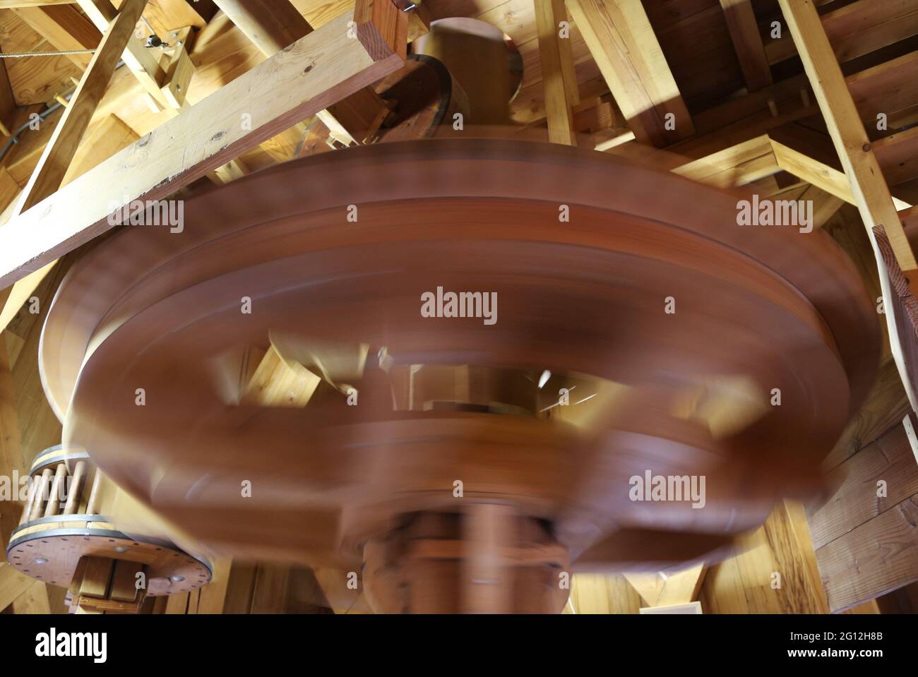 Moving wheel of a windmill seen from the inside Stock Photo - Alamy