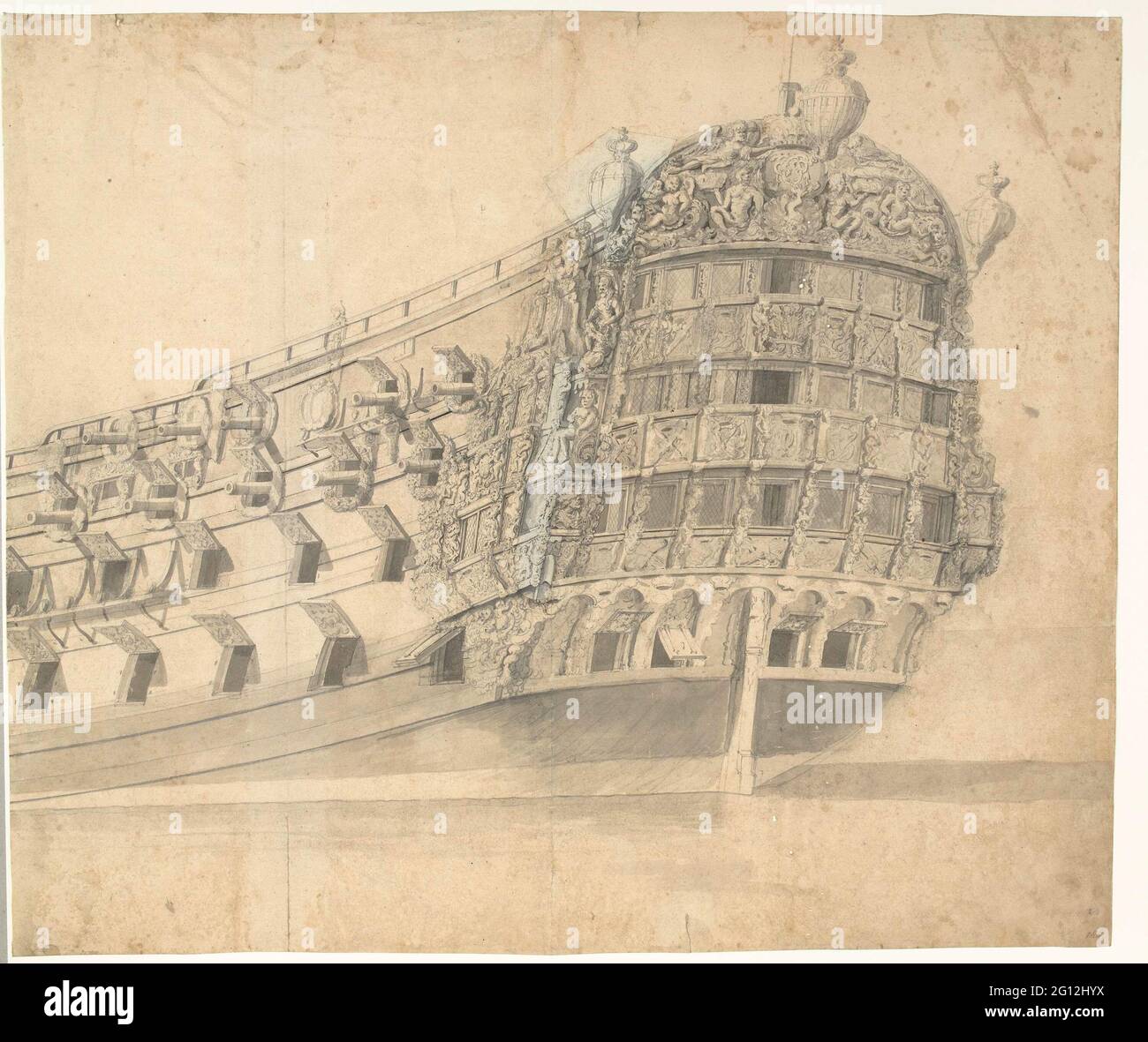 Richvedied English (?) Frigate (right page). Side view of a rich ...