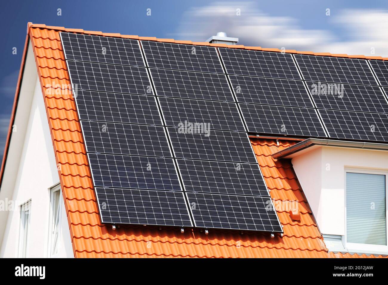 Single family house with solar system or photovoltaic system Stock ...