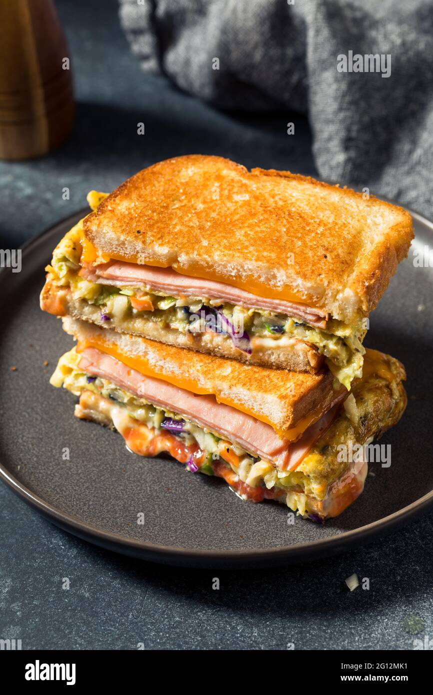 Homemade Korean Gilgeori Street Toast with Egg Ketchup and Cabbage ...