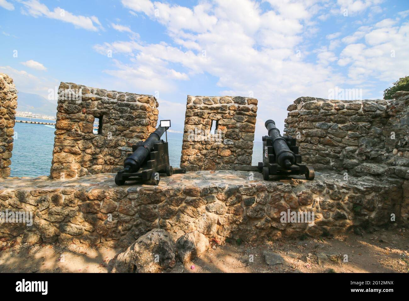 Historical cannon heading from Alanya Red Tower castle to the sea ...