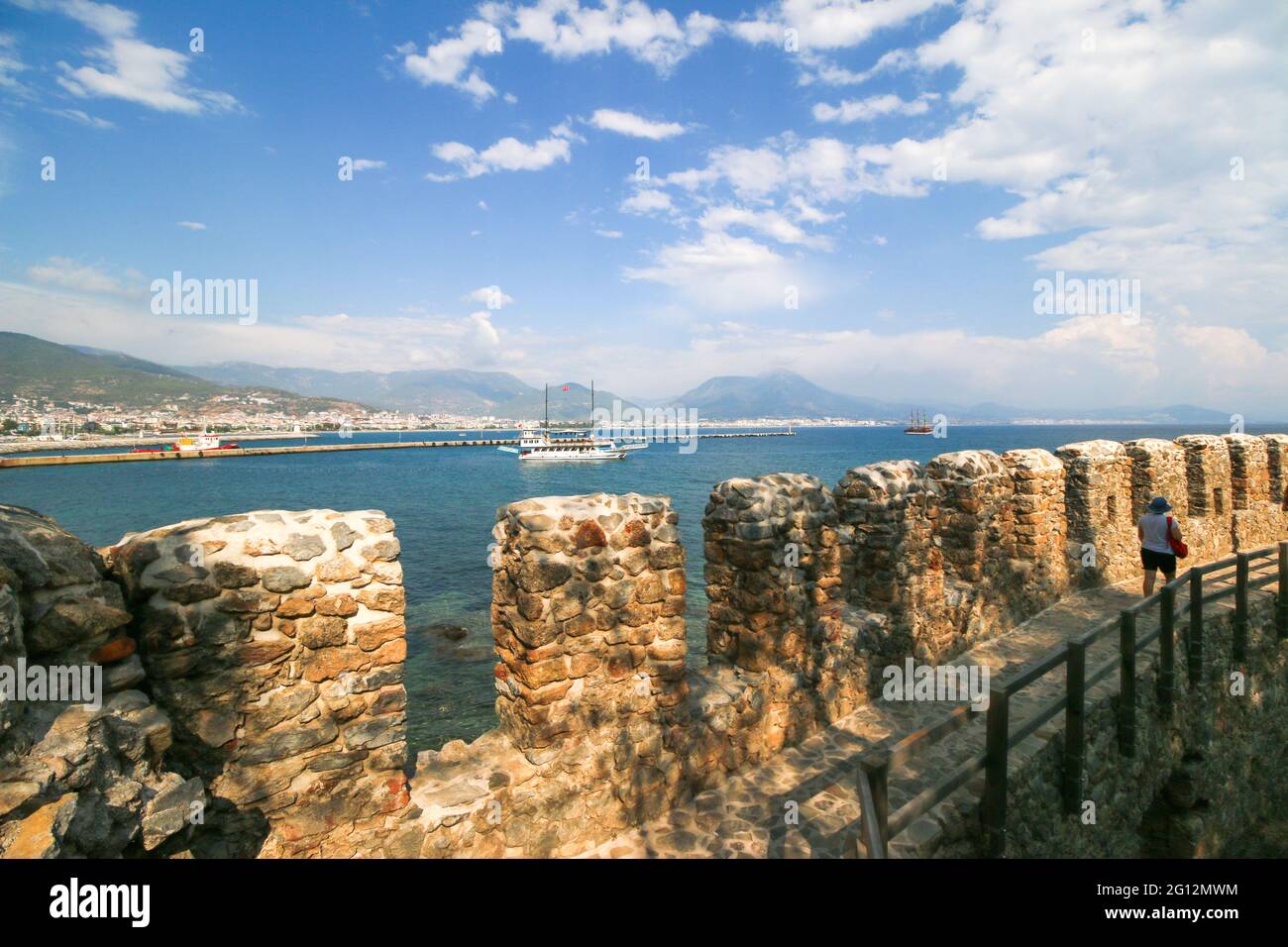 Landscape from historical Red tower, castle bastions in Alanya ...