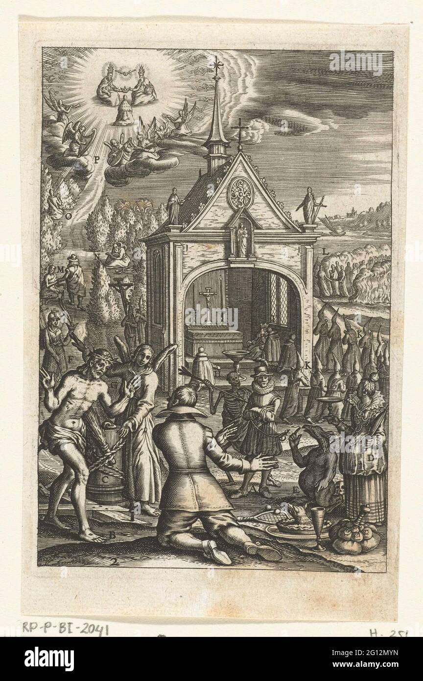 Emblem with man who renounces his earthly possessions and repent to the ...