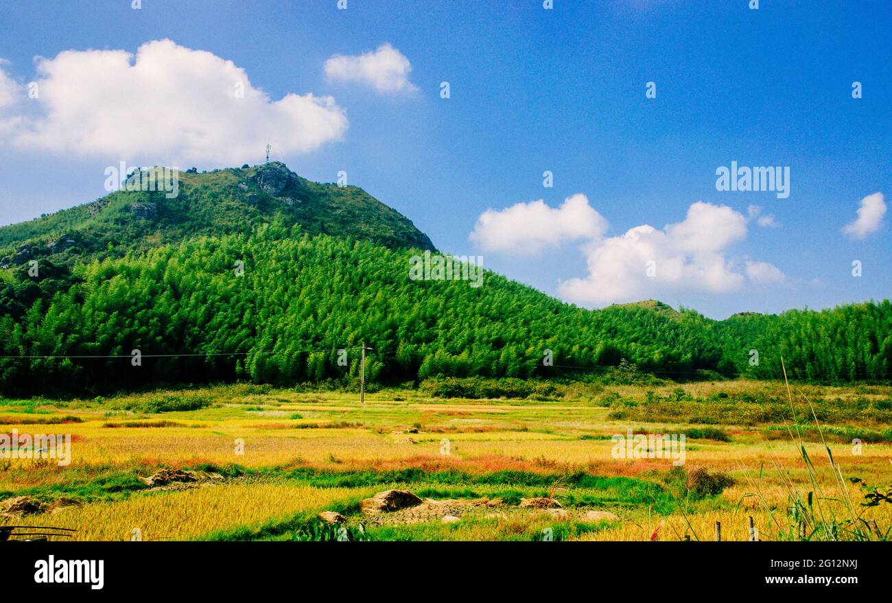 Pastoral autumn scenery with the background of the mountains Stock ...