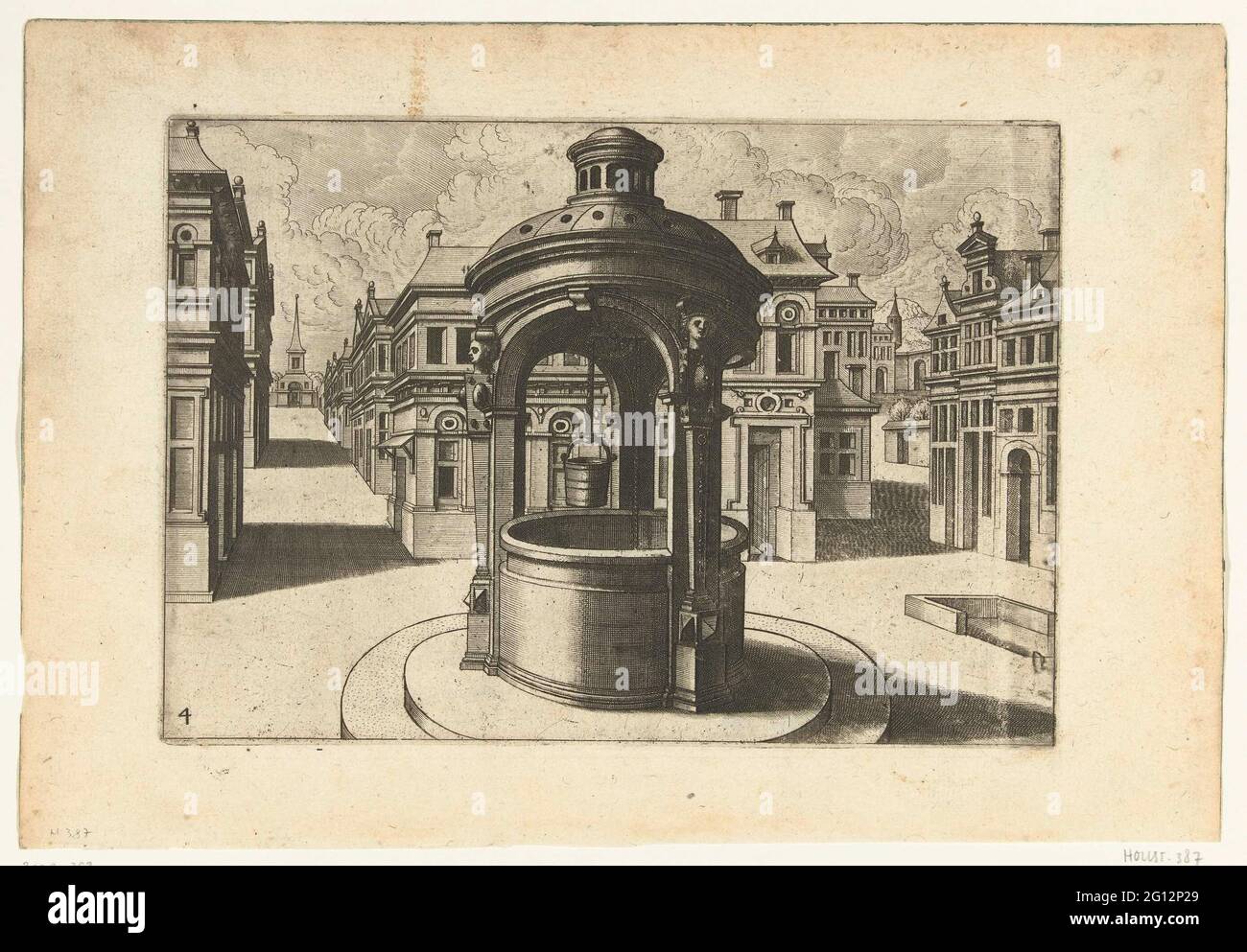Round well with stones roof; Water wells. Stadsplein with a round well ...