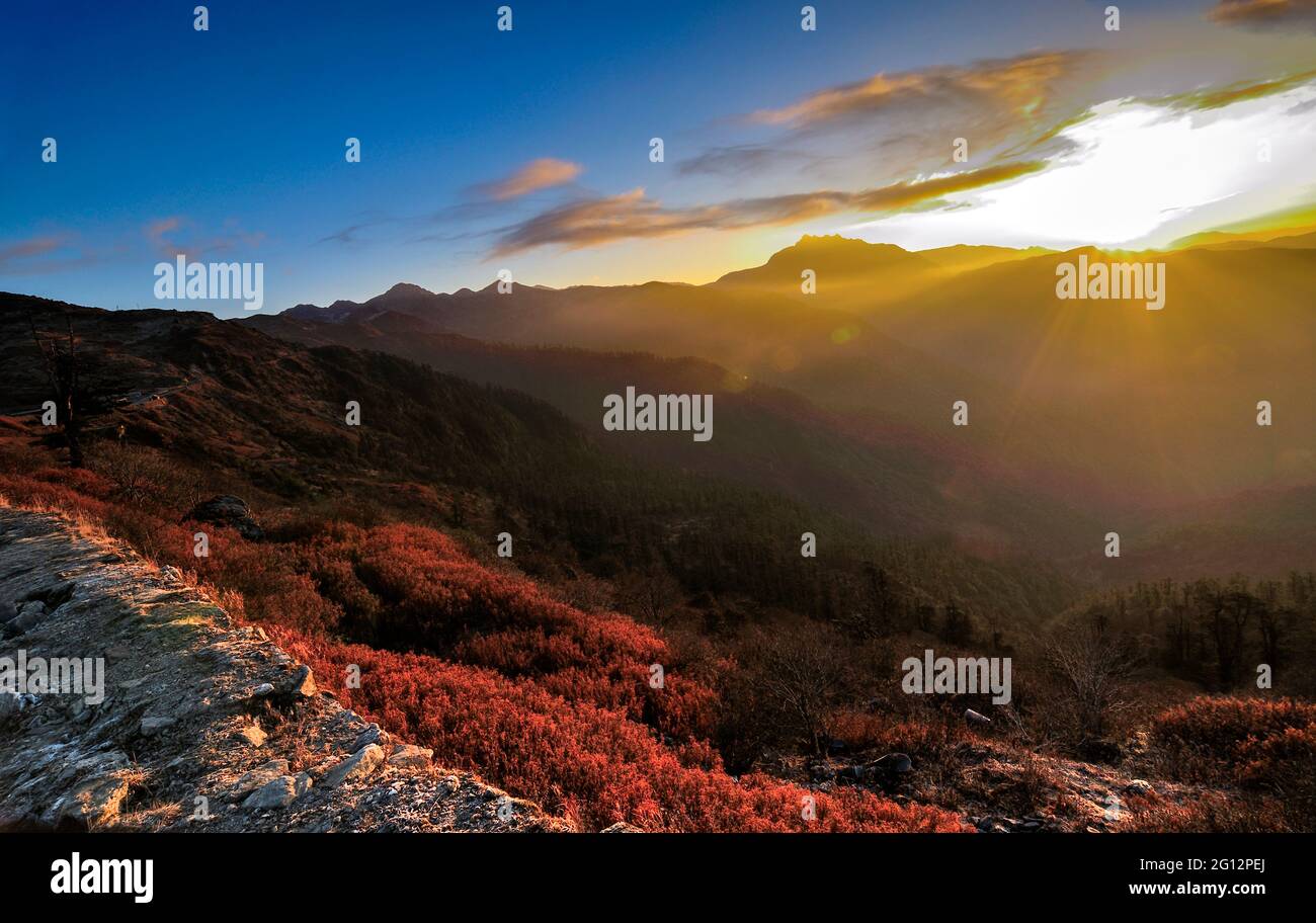 Sunrise , view from Lungthang view point, Sikkim Stock Photo - Alamy