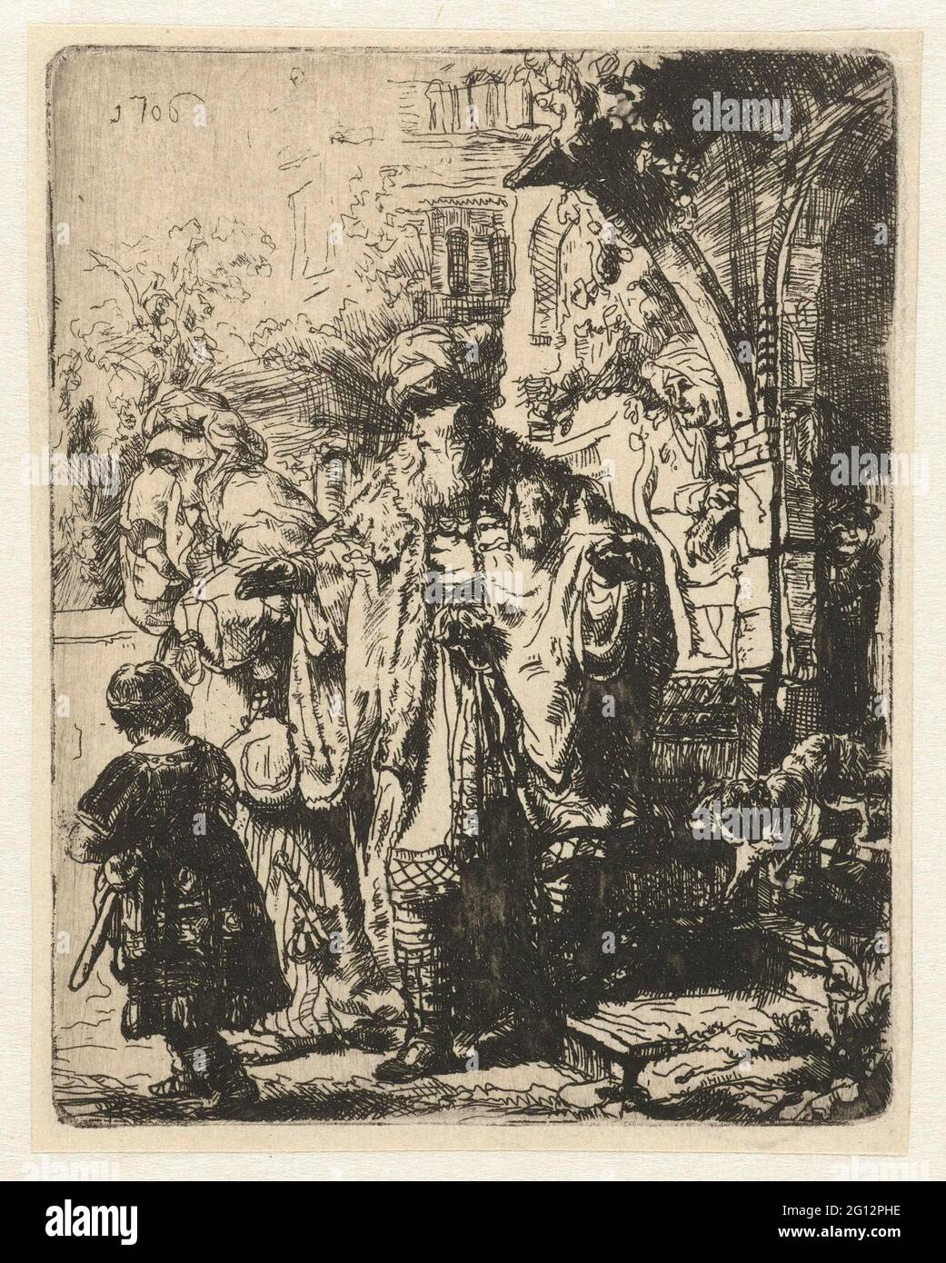 Abraham sprayed Hagar and Ismaël. Mirror-image copy to the Print of the ...